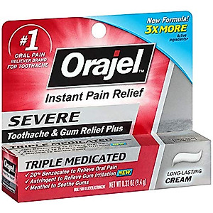 Orajel 4X for Toothache & Gum Pain: Severe Cream Tube 0.33oz- From #1 Oral Pain Relief Brand