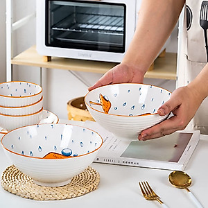 Bicuzat Cute Mushroom Pattern Ceramic Bowls Set Soup Bowls Dessert Bowls, 6 Inch, Set of 2