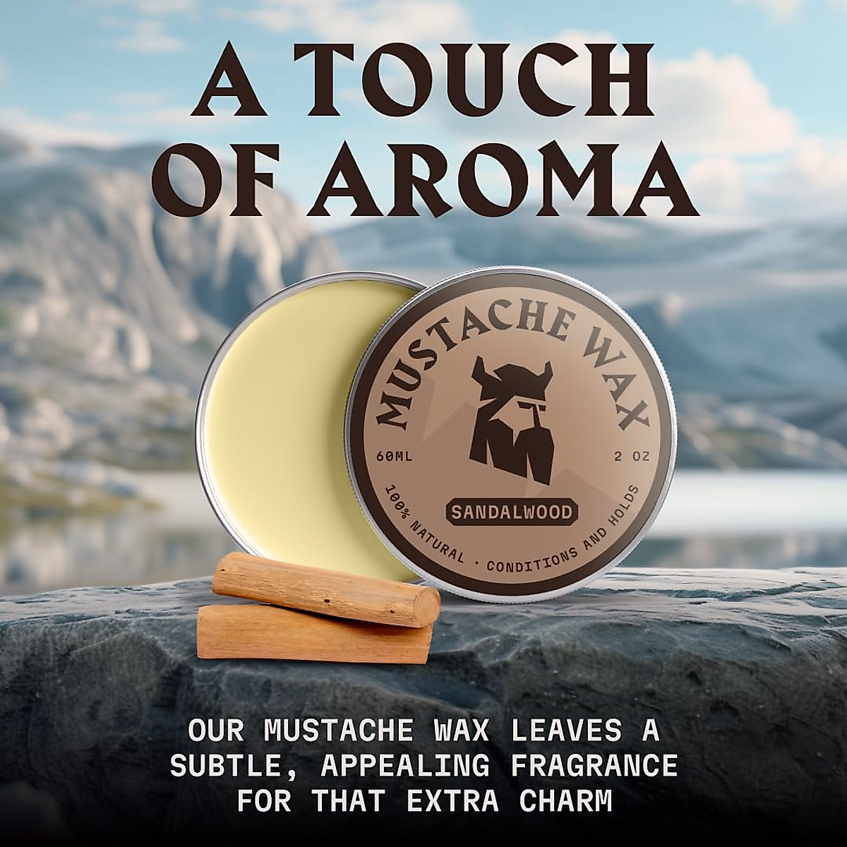 Striking Viking Mustache Wax & Comb Kit - Beard & Mustache Care for Men with Strong Hold Natural Beeswax - Tame, Style & Groom, Sandalwood Scent, 2 Ounce