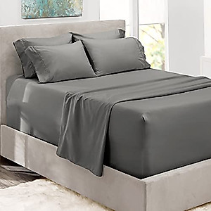 Hearth & Harbor Bed Sheets, Luxury Soft 6 Piece Bed Sheet Set Extra Deep Pocket Fitted Sheets Fits Mattress up to 21", Double Brushed Bedding Sheets & Pillowcases, Queen Size, Gray