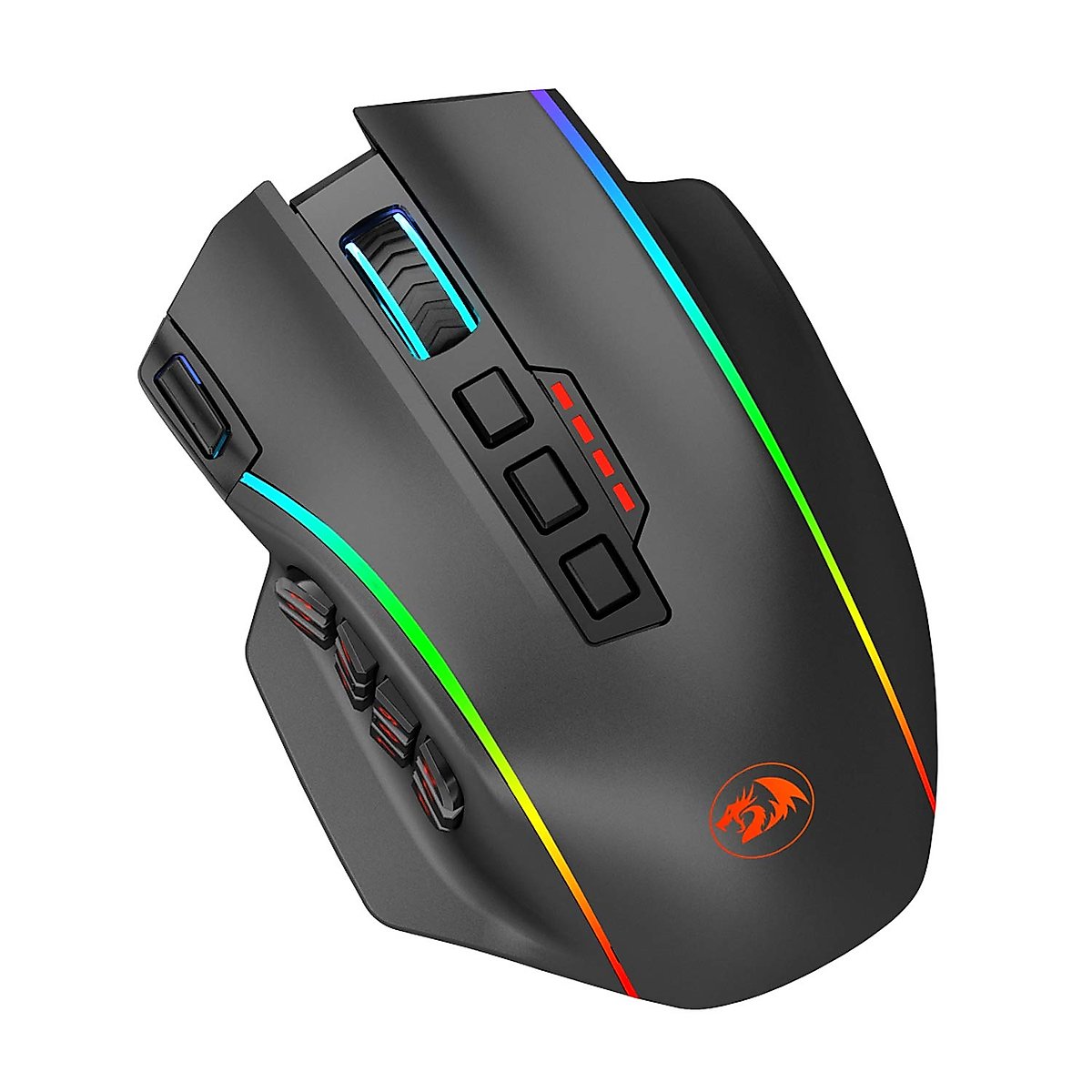 Redragon M901 Gaming Mouse RGB Backlit MMO 16 Macro Programmable Buttons, 16000 DPI for Windows PC Computer (Wireless, Black)