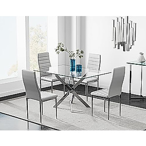NIERN Glass Dining Table Set for 4, Modern 5-Piece Rectangular Kitchen Table Set with 4 upholstered high-Back Chairs for Kitchen Dining Room (White Table with White Chair)