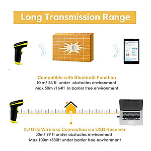 NADAMOO Wireless Barcode Scanner Compatible with Bluetooth, Handheld USB 1D Cordless Laser Bar Code Reader for Inventory, Work with Windows/Mac OS/Linux Computer, Made for iPhone, iPad, and Android