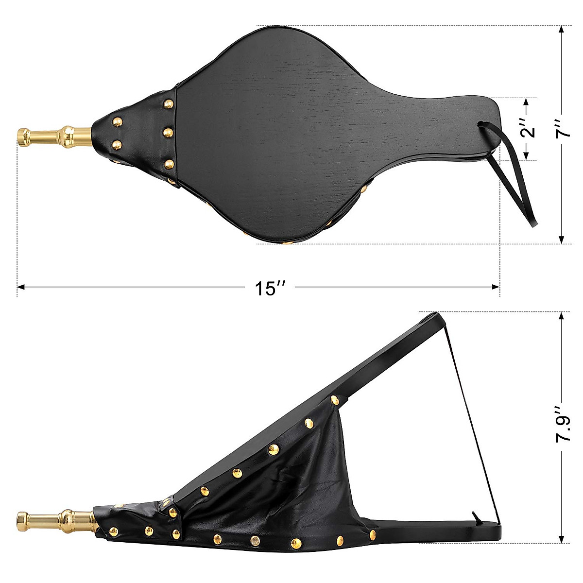 AMAGABELI GARDEN & HOME Fireplace Bellows 15.5"x 7" Large Wood Air Blower Cast Nozzle for Outdoor Camping BBQ Grill Chimney Hand Bellow Pump Pit Barbeque Fire Tools Accessories (Black)