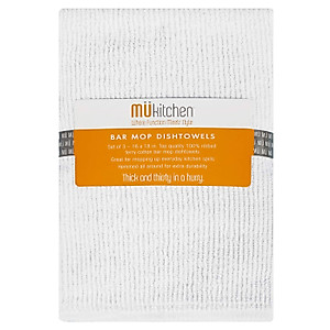 MU Kitchen Cotton Bar Mop Dishtowel, Set of 3, White