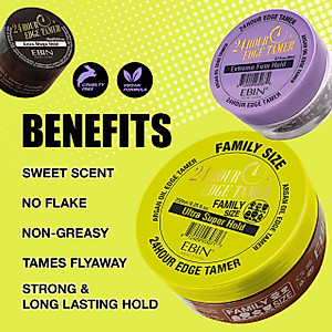 EBIN NEW YORK 24 Hour Edge Tamer - Extreme Firm Hold (2.7oz/ 80ml) - No Flaking, White Residue, Shine and Smooth texture with Argan Oil and Castor Oil