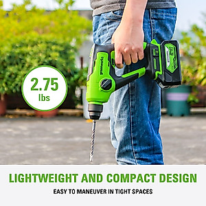 Greenworks 24V Brushless Cordless Heavy Duty Rotary Hammer Drill, Impact Energy 1.2 Joules, SDS-Plus, Tool Only