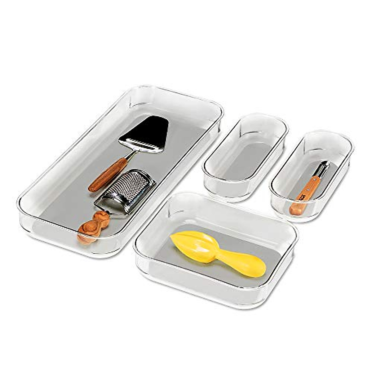 madesmart 4-Piece Clear Bin Pack | Light Grey | Clear Soft Grip Collection| Soft-grip Lining | Non-slip Feet | BPA-free