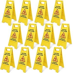 Macarrie 12 Pack Caution Wet Floor Sign Wet Floor Double Sided Signs Cuidado Piso Mojado Foldable Bilingual Alert Sign for Commercial Use Indoors Outdoors, 11.5 x 23.62 Inches (Classic Style)