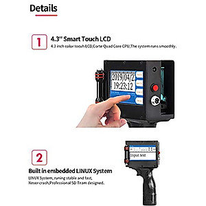 PEKOKO LB100 Handheld Inkjet Printer with Solvent Quick-Drying Ink,Smart Portable Inkjet Printer with 4.3 Inch LCD Touch Screen,Handheld Printer for Label/Production Date/Barcode/QR Code/Serial Number