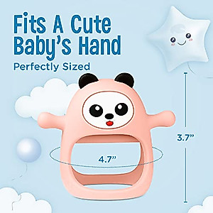 Teethers for Babies 0-6 Months - Panda Never Drop Teething Mittens - Nipple Like Baby Teether & Infant Toy - Teething Toys for Babies 6-12 Months Motor Skill, Gum & Teeth Development (Pink)