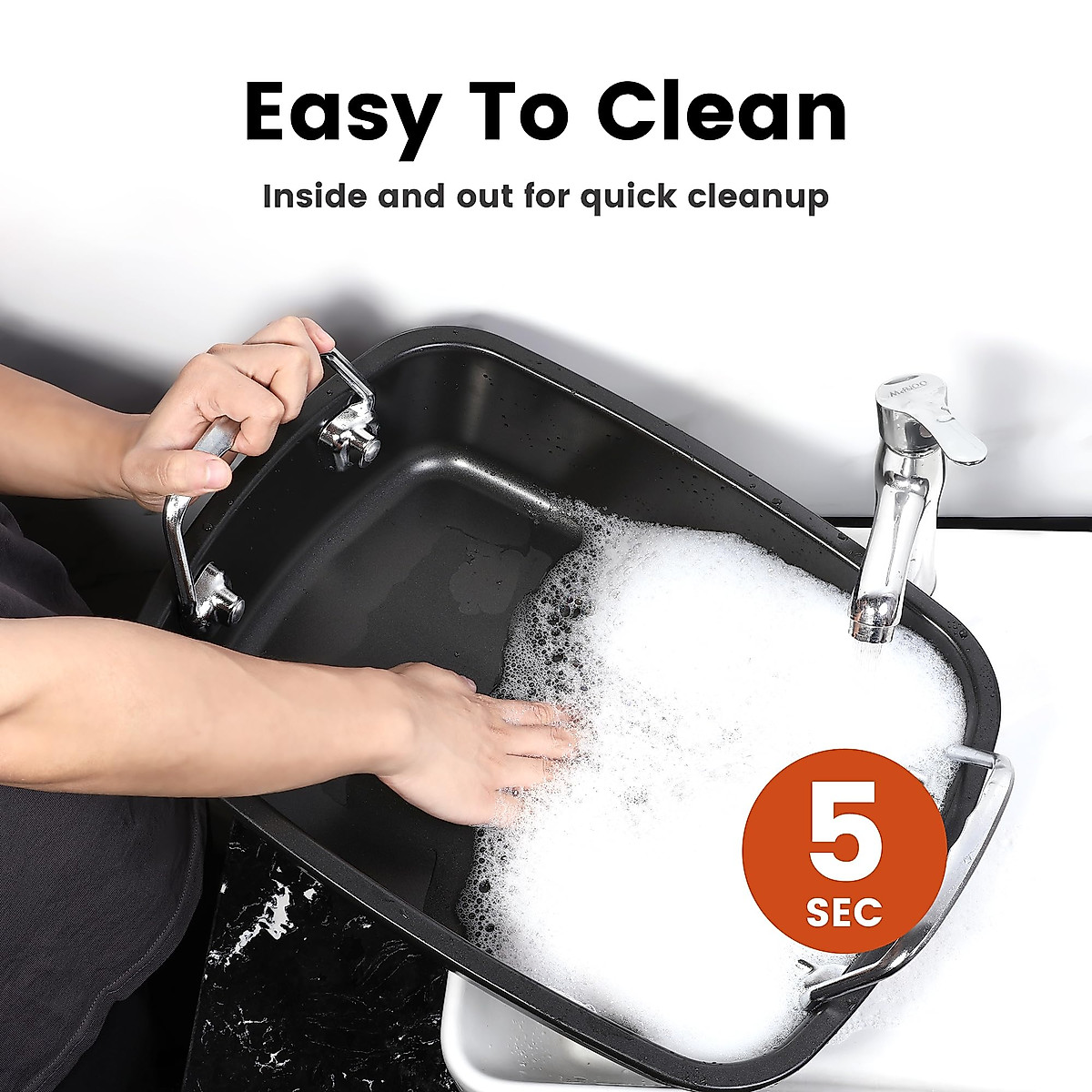 Olabocio Nonstick Roasting Pan with Rack, Turkey Roasting Pan for Oven, Large Roaster Pan with Handle for Chicken, 17 Inch X 13 Inch, Carbon Steel, Dark Grey