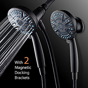 Magneton by AquaCare High-Pressure 8-mode Handheld Shower Head with Magnetic Guidance Docking System - 2 Magnetic Brackets, 5 inch Face, Hygienic Jets, 6 ft. Stainless Steel Hose/Matte Black Finish