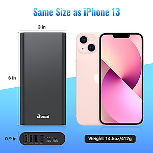 BONAI Portable Charger 20000mAh Power Bank 4 USB Output & Dual Input, Aluminum Polymer External Battery Pack for Road Trip Camping Compatible with iPhone iPad Samsung Smartphone Tablet etc. - Black