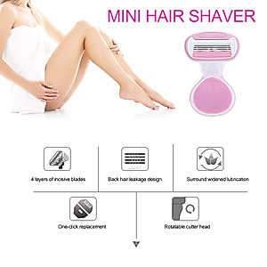 Women's 4 Blades, Smooth Women's Flexball Compact Women's with Travel Case, Armpit Hair Knife Waterproof Non-Slip Trimmer Shaving Set with 4 Blade Refills for Travel Carry