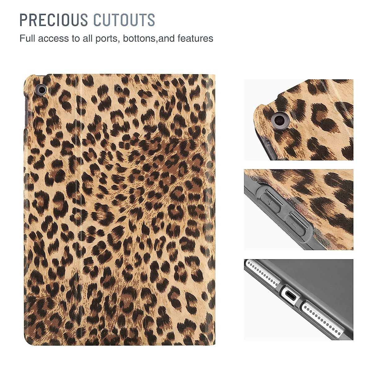 iPad 9th Generation Case, iPad 8th Generation Case, iPad 7th Generation Case, iPad 10.2 Case for Girls Women, iPad Case 9th Generation Adjustable Multi Viewing Stand Auto Wake/Sleep, Leopard