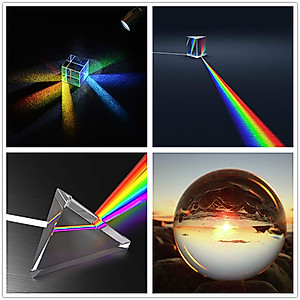 QFkris 7 Pack Crystal Photography Prism Set, Include 50mm Crystal Ball, 50mm Crystal Cube, 50mm Optical Pyramid, 25mm*1+50mm*2+100mm*1Triangular Prism