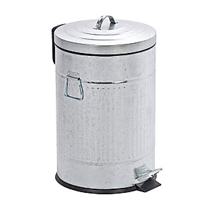 WENKO Step Trash Can with Lid and Pedal, Retro Metal Garbage Bin, for Bathroom, Kitchen, Office, Soft Close, 5 Gallon, 12.2 x 18.7 x 12.2 in, Gray