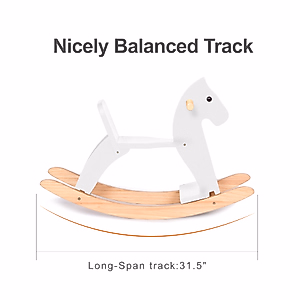 KRAND Wooden Rocking Horse Baby Ride On Toy for Toddlers Solid Wood Classic Design with Comfortable Pedal and Safe Backrest Ideal Gift for Kids (Classic, White)