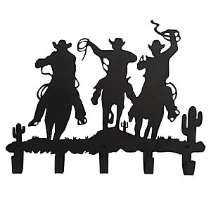 Qobumy Western Cowboy Coat Hooks-Hangers and Key Hooks Holder-Clothes Hat Rack and Backpack Hanger-Sweet Home Decor for Storage, Living Room, Hallway, Office (Black 15 Inch)