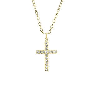 Takar Solid 10k Gold CZ Christian Cross Pendant For Women, Cubic Zirconia Christian Cross Charm Pendant in Small/Medium/Large, Catholic Gold Jewelry Made in USA