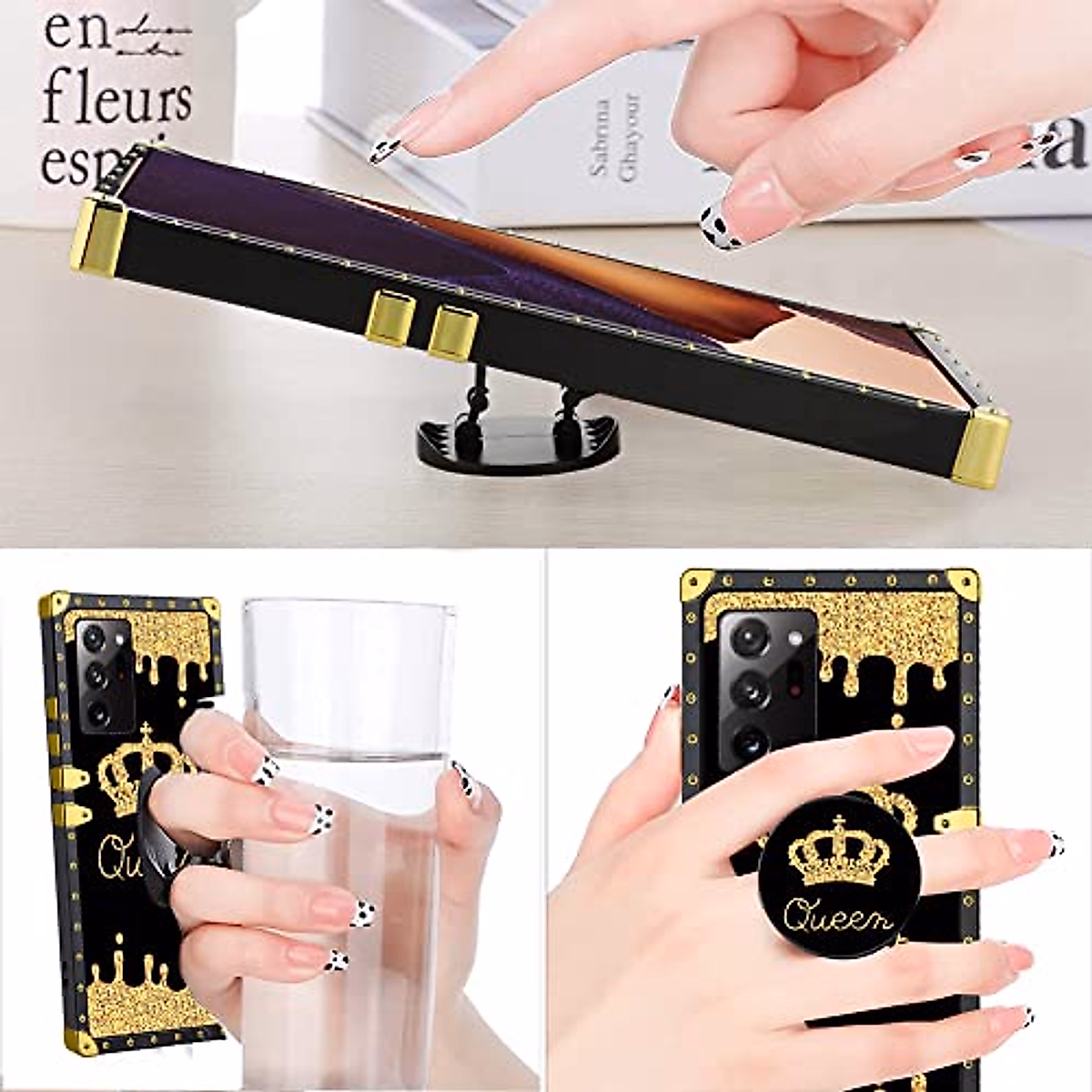 LSL Compatible with Samsung Galaxy Note 20 Ultra 5G Square Phone Case, Queen Golden Crown Luxury TPU Plating Corner Shockproof Protection Cover for Women Girls, for Samsung Galaxy Note 20 Ultra 5G