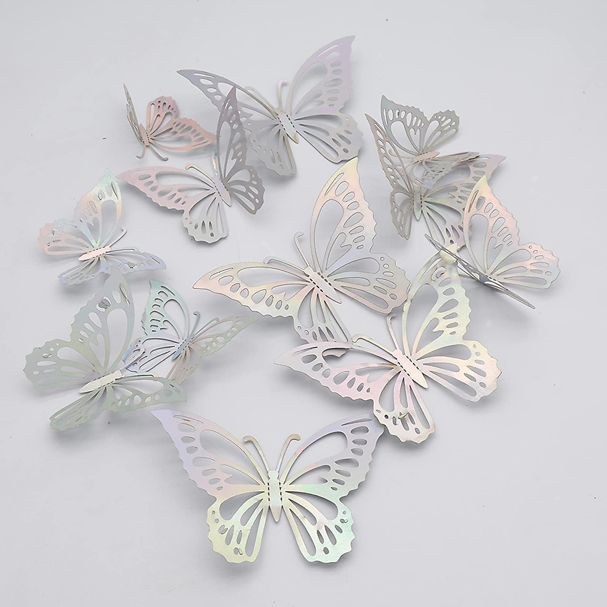24pcs 3D Butterfly Wall Stickers, CAYUDEN Butterfly Decorations Wall Decor DIY Butterfly Combination 3D Butterfly Wall Stickers Decor Home Decoration Bedroom Living Room Party Nursery(Silver)