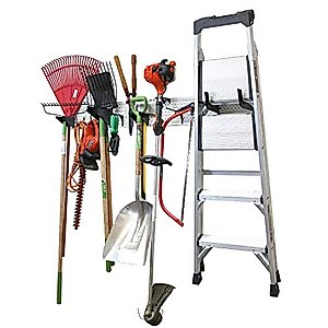 Wall Control Garage Storage Rack Lawn & Garden Tool Organization Wall Mount Organizer - Easy to Install 64" Wide Home & Garage Metal Peg Board Set (White Pegboard)