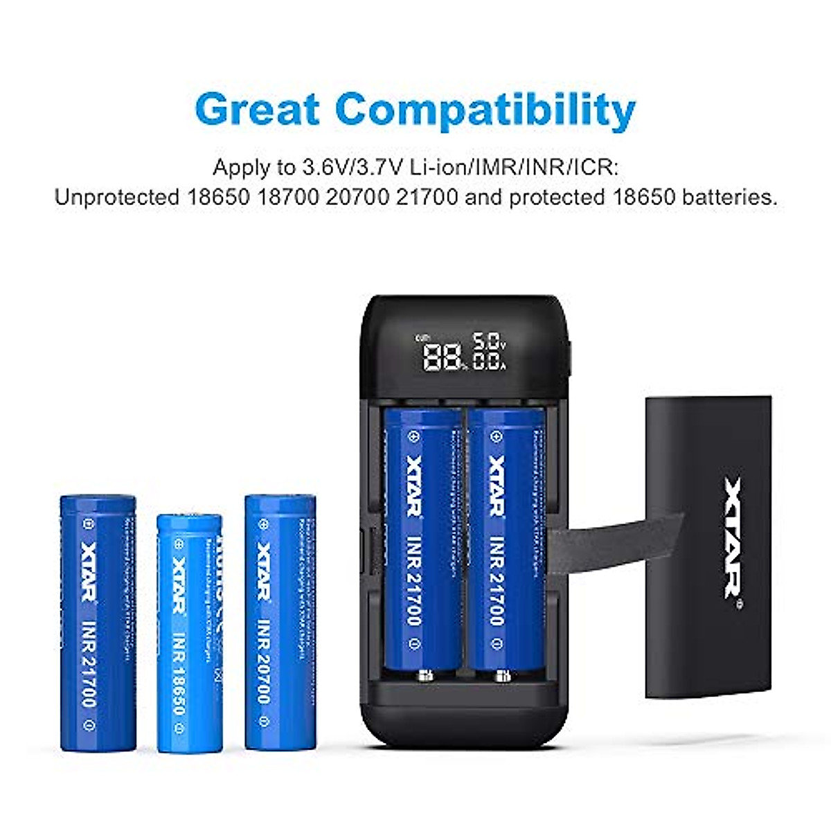 USB C 18650 Battery Charger ALLMAYBE XTAR PB2S Type C Dual-Role 18650 18700 20700 21700 Portable Charger with USB Output Function（Not Included Battery