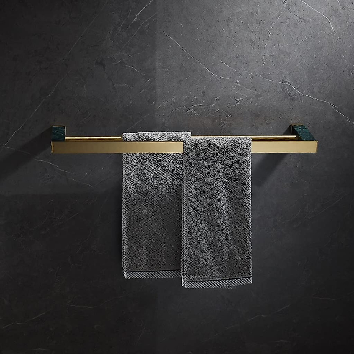 Bath Towel Bar Brass Brushed Gold Towel Rail Bar, Bathroom Towel Rack, Double-bar Nordic Bathroom Marble Towel Holder Towel Holder