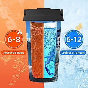 GTKSYNVE Reusable Coffee Mug with Lid and Handle, Ocean Ferry Boat Tumbler for Hot & Cold Drinks 16oz Stainless Steel Insulated Coffee Tumblers Double Wall Vacuum Thermal Cup