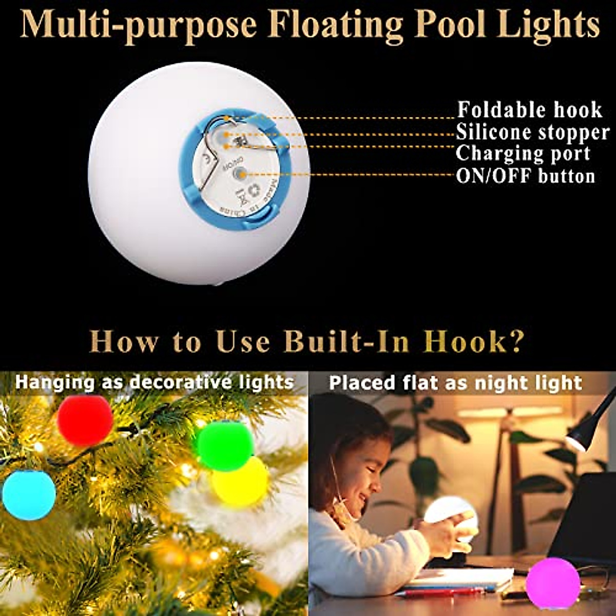 Floating Pool Lights,Rechargeable LED Color Changing Pool Lights That Float,3 Inch LED Pool Light with Remote & Hook for Swimming Pool Pond Spa Bath Garden,Hot Tub Accessories,Pool Party Decorations
