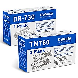 GALADA Compatible Toner Cartridges and Drum Unit Replacement for Brother TN760 TN-760 TN730 TN-730 DR730 DR 730 for DCP-L2550DW MFC-L2710DW HL-L2350DW HL-L2395DW (2 Black Toner with Chip + 1 Drum)