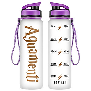 LEADO 32 oz 1 Liter Motivational Tracking Water Bottle with Times to Drink - Aguamenti - Funny Mothers Day, Birthday Gifts for Women, Men, Friends, Coworkers, Mom, Dad, Wife, Husband, Sister