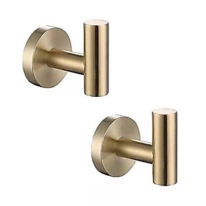 ZWTNBFST Bath Towel Hook Wall-Mounted SUS 304 Stainless Steel Coat Hook for Bathroom Kitchen Livingroom Garage Hotel Brushed Finish 2 Pcs (Brushed Gold)