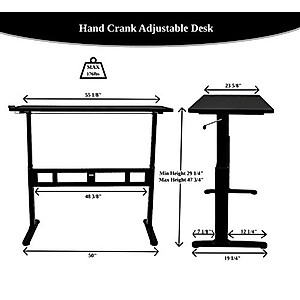 ErgoMax Adjustable Crank Desk w/Tabletop, 45 Inch Max Height, Black