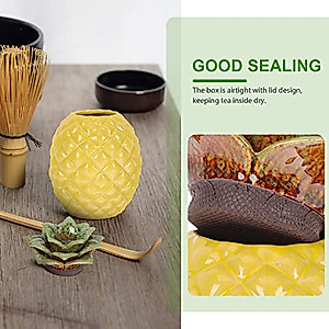 BESTonZON Ceramic Tea Jar Pineapple Shape Tea Tins Containers with Leaf Lid Porcelain Tea Pot Coffee Sugar Storage Canisters Empty Food Storage Jar for Home Kitchen Counter Yellow
