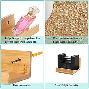 DGDCDV Floating Shelves Wall Mounted, Rustic Natural Bamboo Wood Wall Shelves for Storage, Farmhouse Hanging Edge Shelf for Bathroom Bedroom Kitchen Office Living Room, Set of 3 Different Sizes