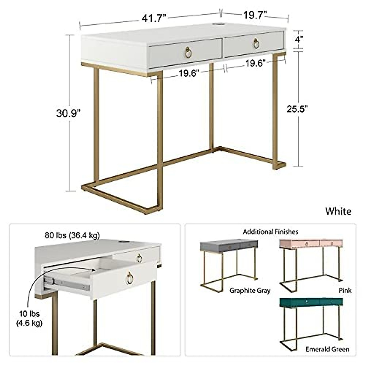 CosmoLiving by Cosmopolitan CosmoLiving Camila, White Writing Desk