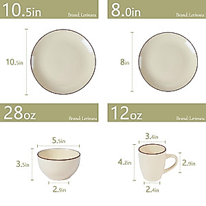 Lerinseu Round Dinnerware Set, 16 Piece Dishes set with 4-Piece Dinner Plates, Dessert Plate,Bowls and Mugs, Plate and Bowls set,Service for 4,Safety for Microwave & Dishwasher (Beige)