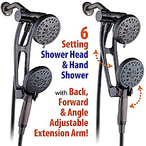 AquaSpa High Pressure 48-mode Luxury 3-way Combo with Adjustable Extension Arm – Dual Rain & Handheld Shower Head – Extra Long 6 Foot Stainless Steel Hose – All Oil Rubbed Bronze Finish – Top US Brand
