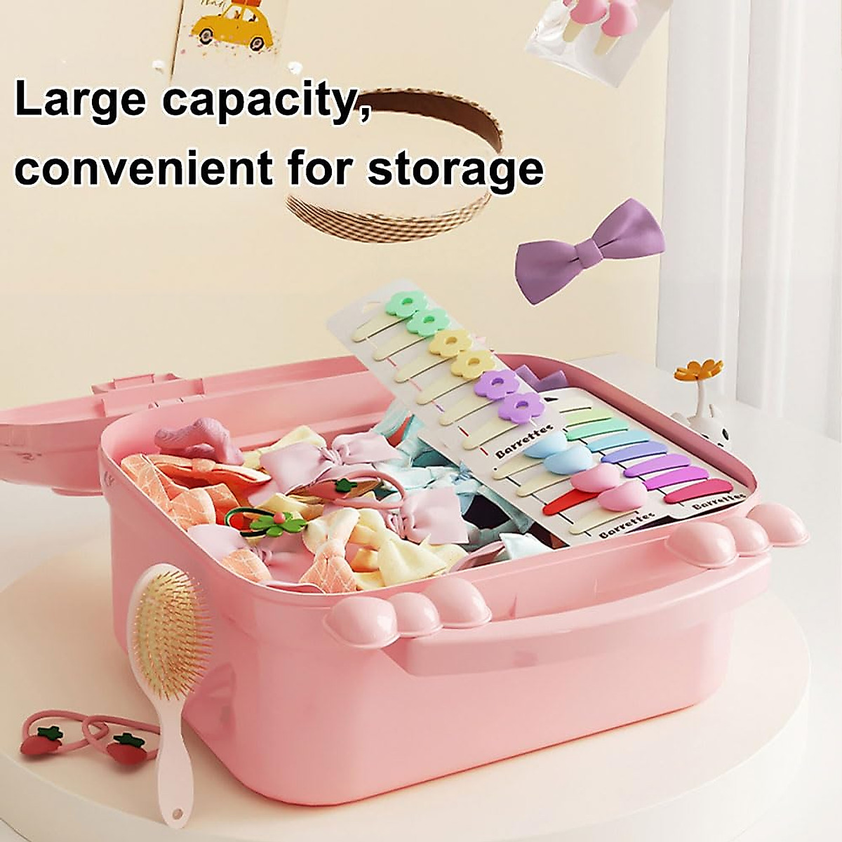 Pink Heart Storage Box Plastic Storage Case for Art Craft and Cosmetic Hair Accessories Organizer Portable Handled Multipurpose Organizer for Home School Office (Pink)