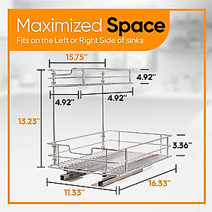 mRUB Pull Out Cabinet Organizer – Sliding Shelf Under Sink 2 Tier Organizer for Kitchen, Bathroom, Pantry – Heavy Duty Slide Out Shelves Storage Organizer (16.33” x 11.33” x 13.23”)