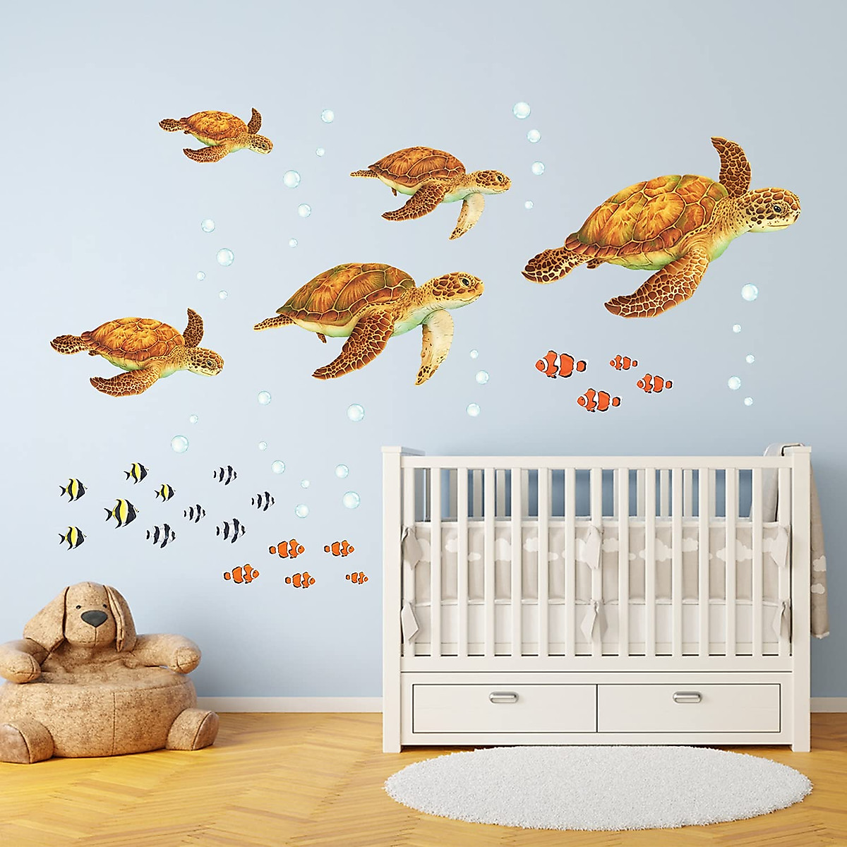 DECOWALL WL2-2011 Sea Turtles Wall Stickers Wall Decals Peel and Stick Removable Wall Stickers for Kids Nursery Bedroom Living Room décor