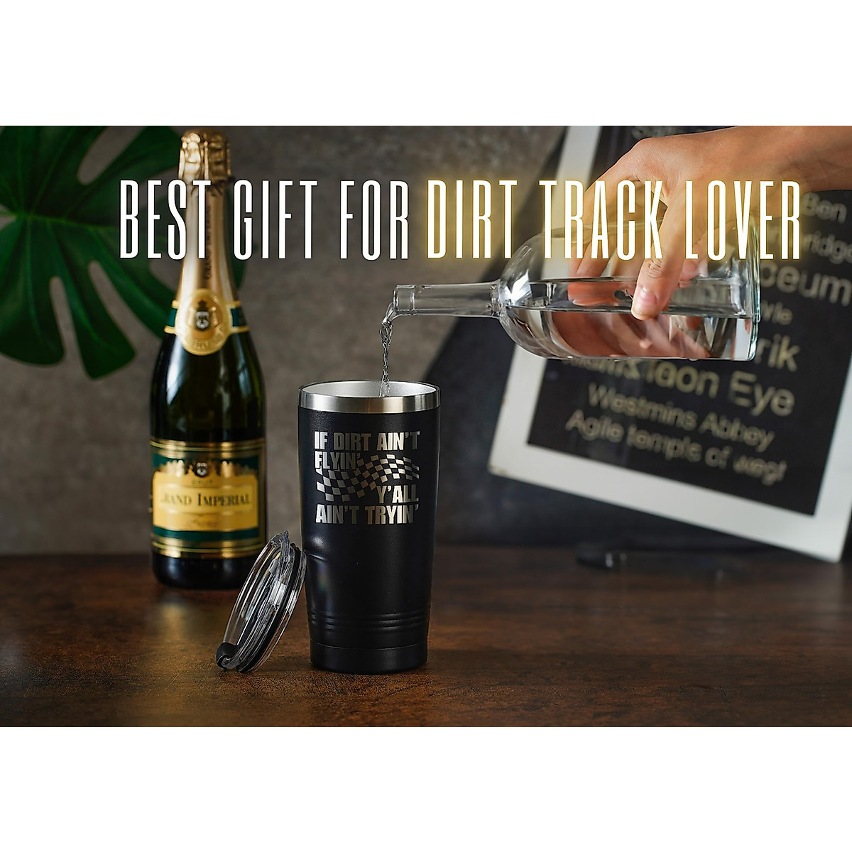 Onebttl Dirt Track Racing Gifts For Men, Gifts for Dirt Racing Lover, 20 oz/590 ml Stainless Steel Insulated Tumbler with Straw, Lid, If Dirt ain't Flyin' Y' All ain't Tryin'