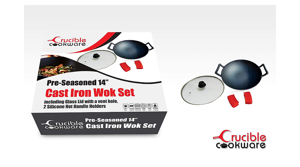 Crucible Cast Iron Wok Set - 14-Inch Pre-Seasoned Cookware for All Heat ...