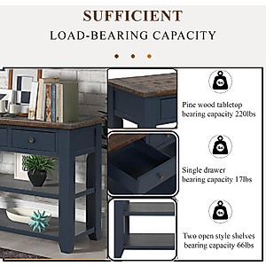 YWUFUART 48 Inch Solid Wood-Console Table-Sofa Table-Storage Cabinet with 3 Drawers and 2 Shelves for Entryway Hallway Living Room (Blue)