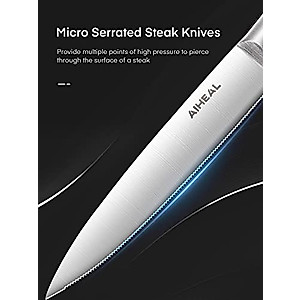 Aiheal Serrated Steak Knife Set, Stainless Steel Steak Knives Set of 8, Never Needs Sharpening Dinner Knives, Micro Serrated Steak Knives with Gift Box