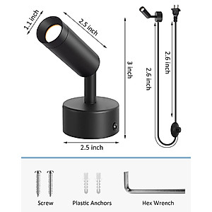 Fabbay 4 Pcs Spot Lights Indoor LED Spotlight Multi Purpose Indoor Plant Lights Portable Uplights Warm Accent Light 3W 3000K Warm Spotlight Lamp for Table Wall Decoration, Black