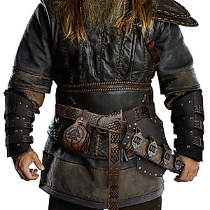 HiiFeuer Medieval Sword Frog with Embossed O Ring Belt and Portable Pouch, Retro Renaissance Faux Leather Costume Ren Faire Costume for LARP